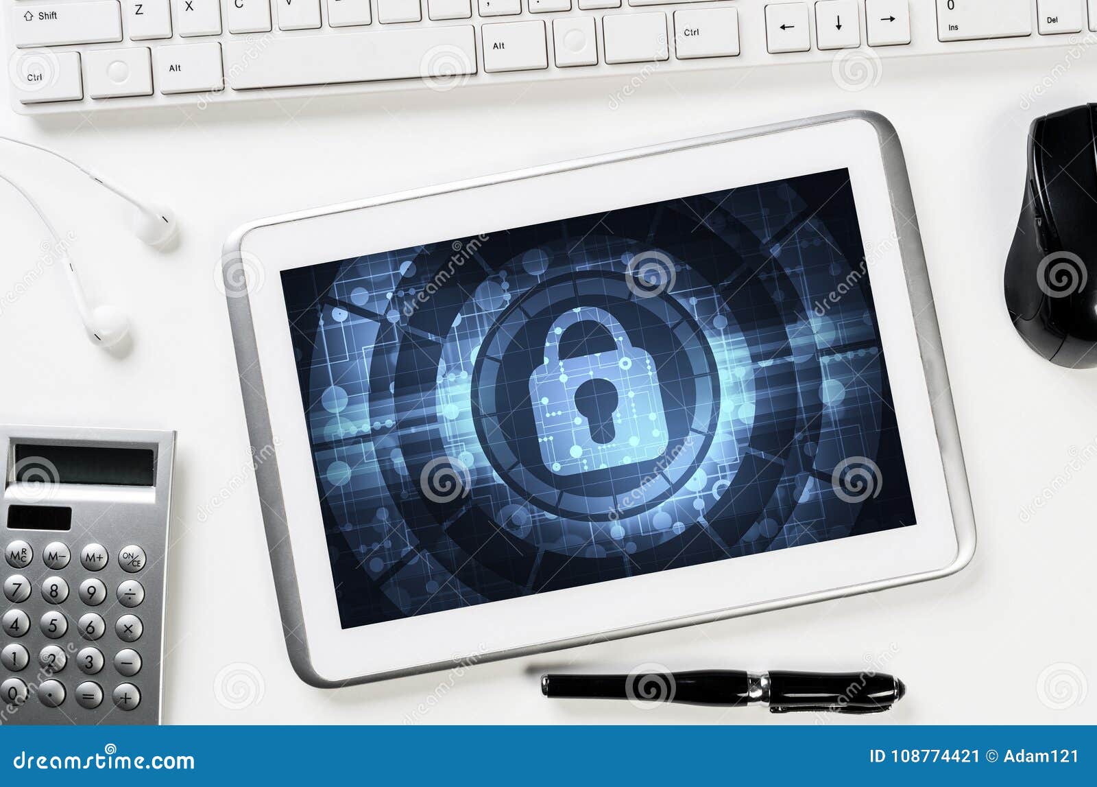 Web Security and Technology Concept with Tablet Pc on Wooden Tab Stock ...