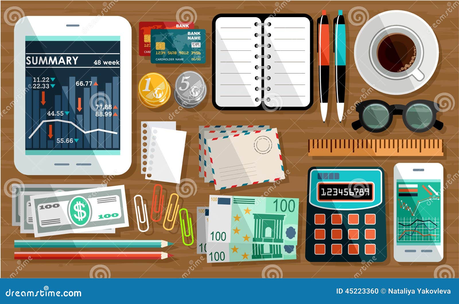 Business Workplace with Office Things Stock Vector - Illustration of ...