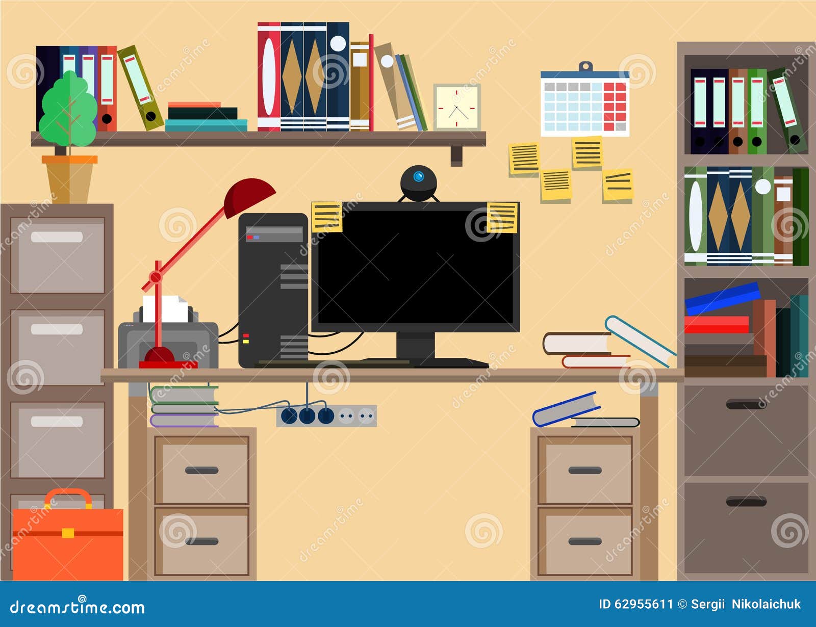 Business Workplace with Office Things, Equipment, Objects. Stock Vector ...