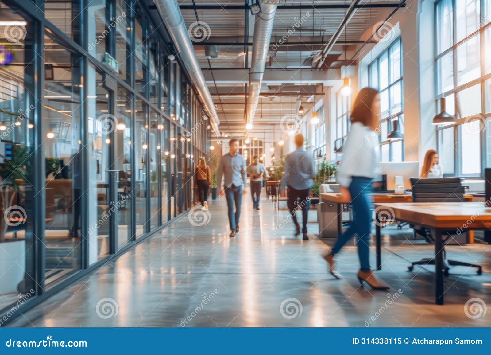Business Workplace with People in Walking in Blurred Motion in Modern ...