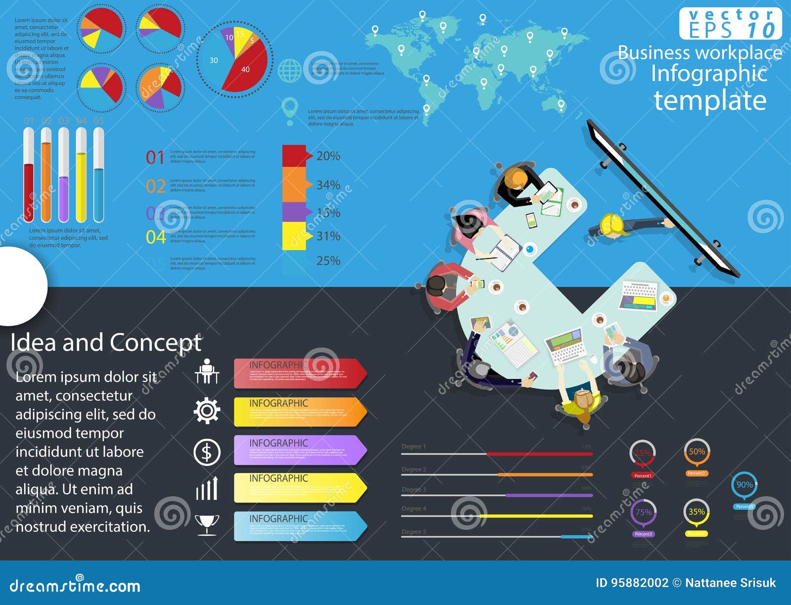 Business Workplace Top View Modern Idea and Concept Vector Illustration ...