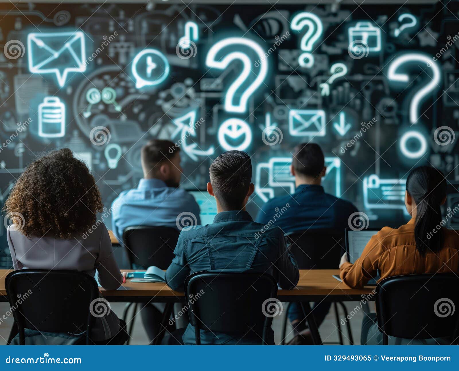 Business Workshop with Question Mark Symbols Stock Illustration ...