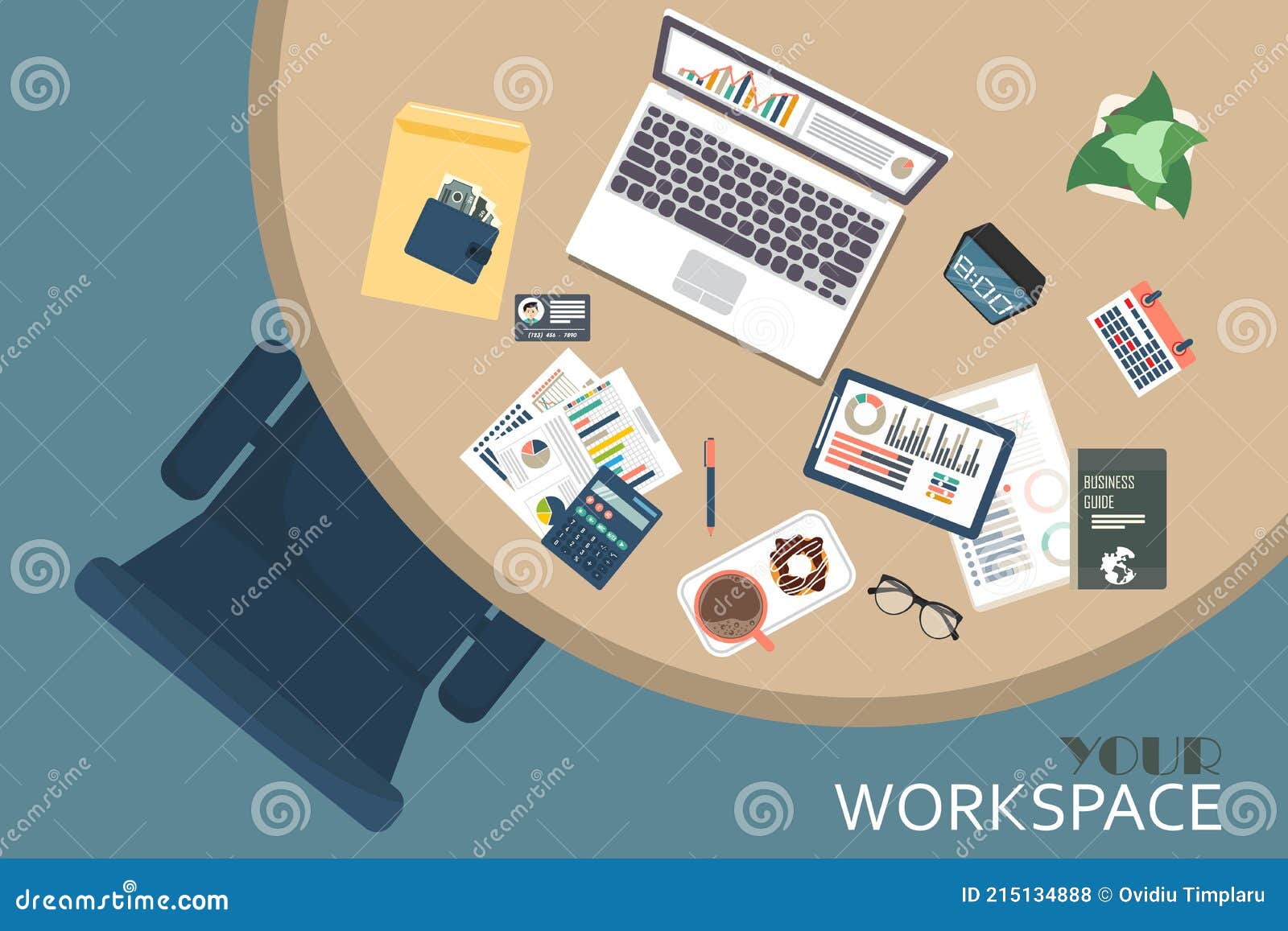 Business Workspace Top View. Office Objects. Business Planning and ...