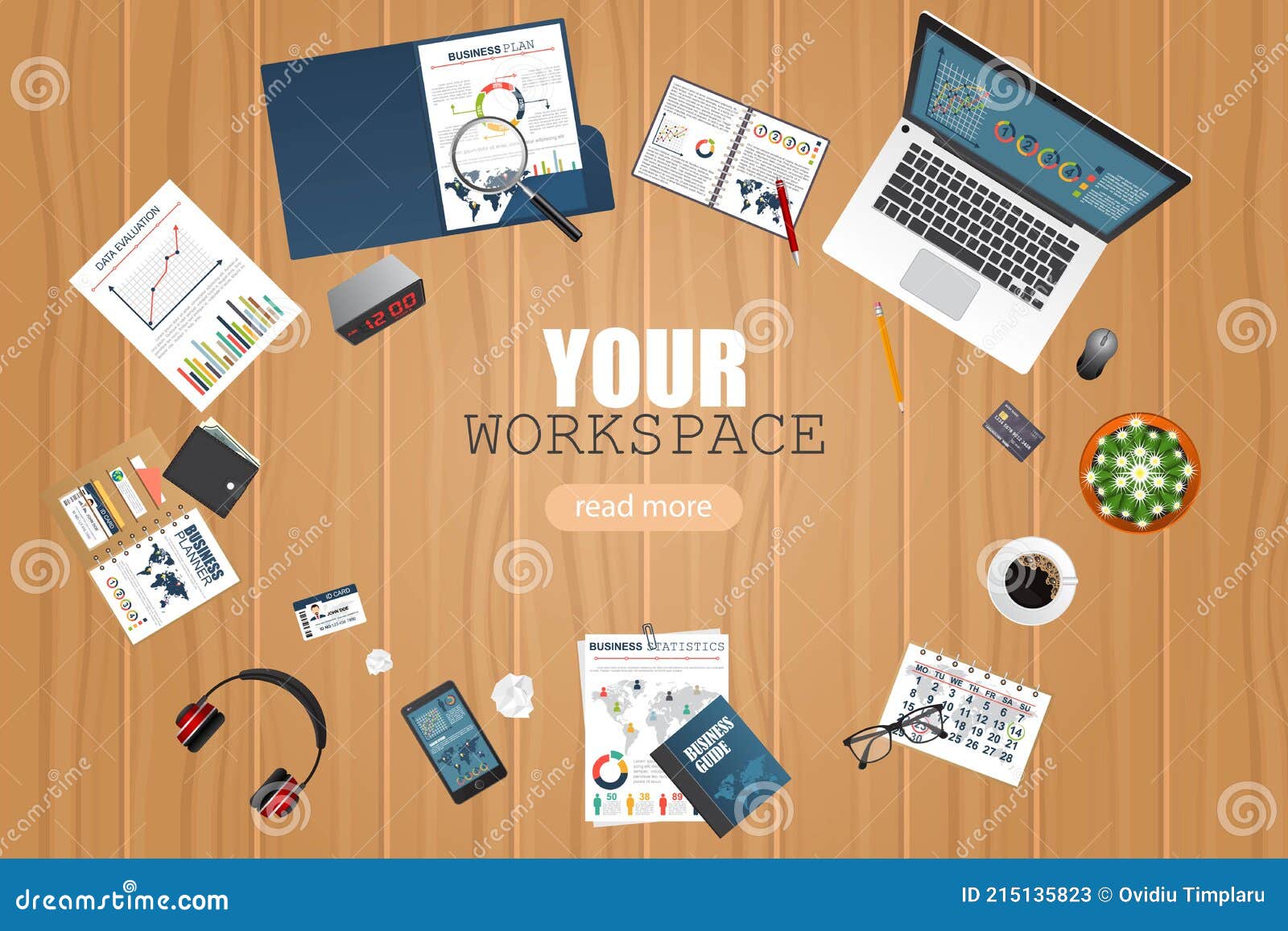Business Workspace Top View. Office Objects. Business Planning and ...