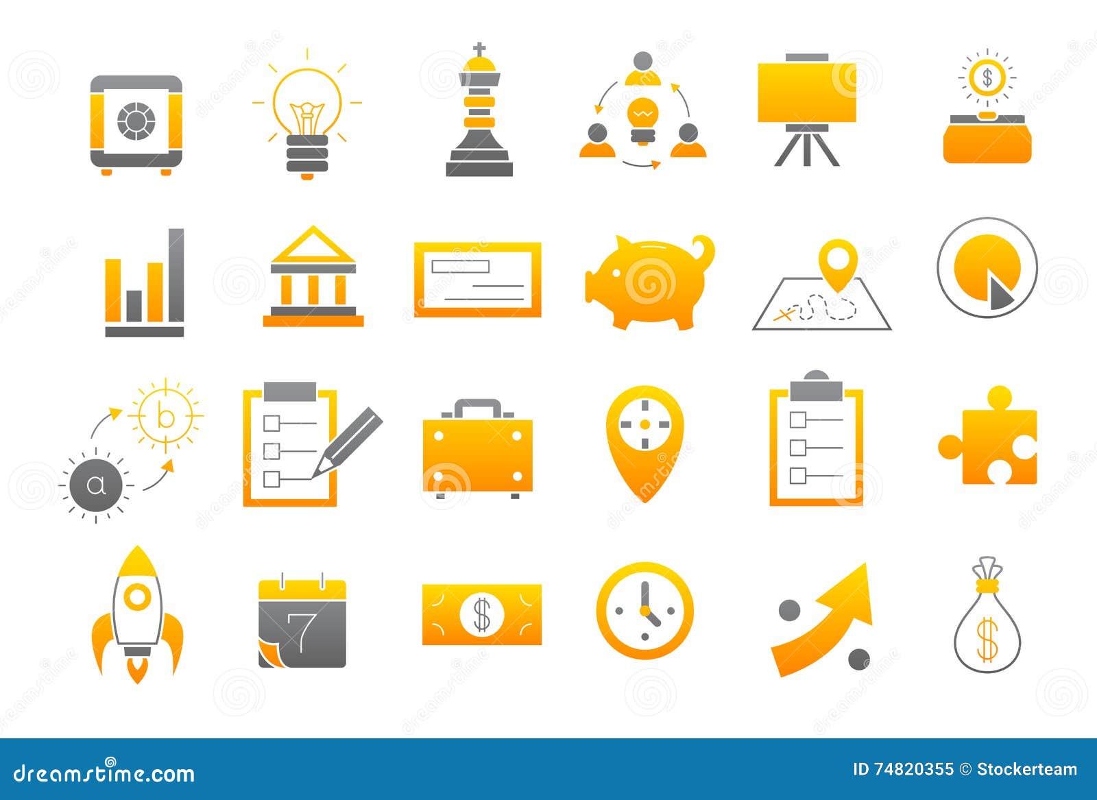 Business Yellow-gray Strategy Vector Icons Set Stock Vector ...