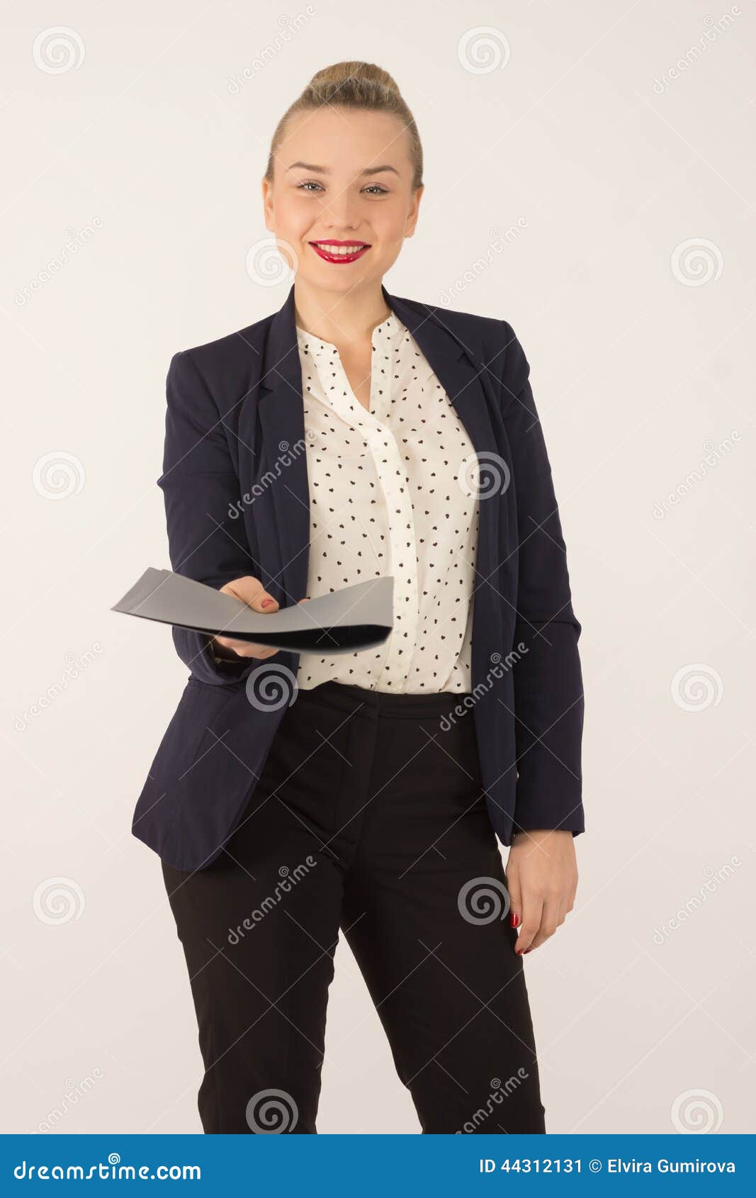 Business Young Woman Giving a Folder with Documents Stock Image - Image ...