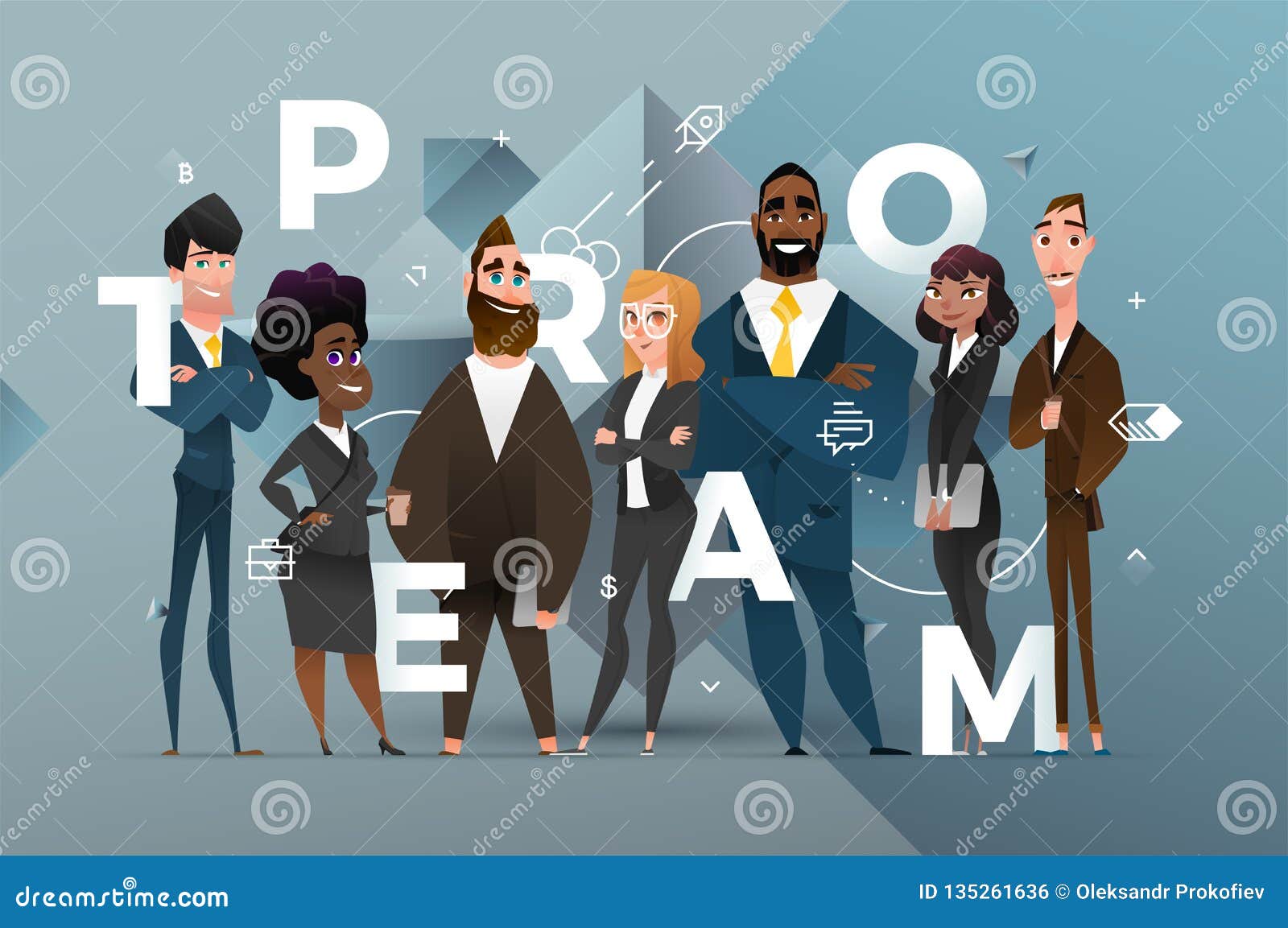 Abstract Business Banner Design with Cartoon Characters Stock Vector ...