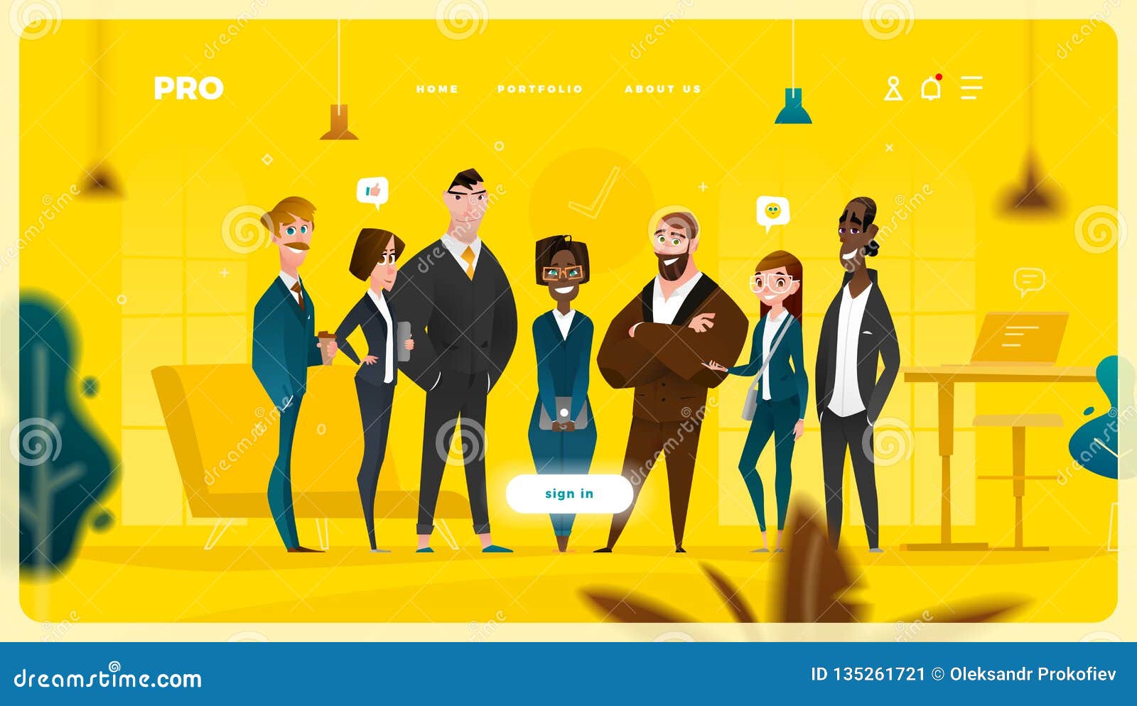 Main Page Web Design with Business Cartoon Characters Stock Vector ...