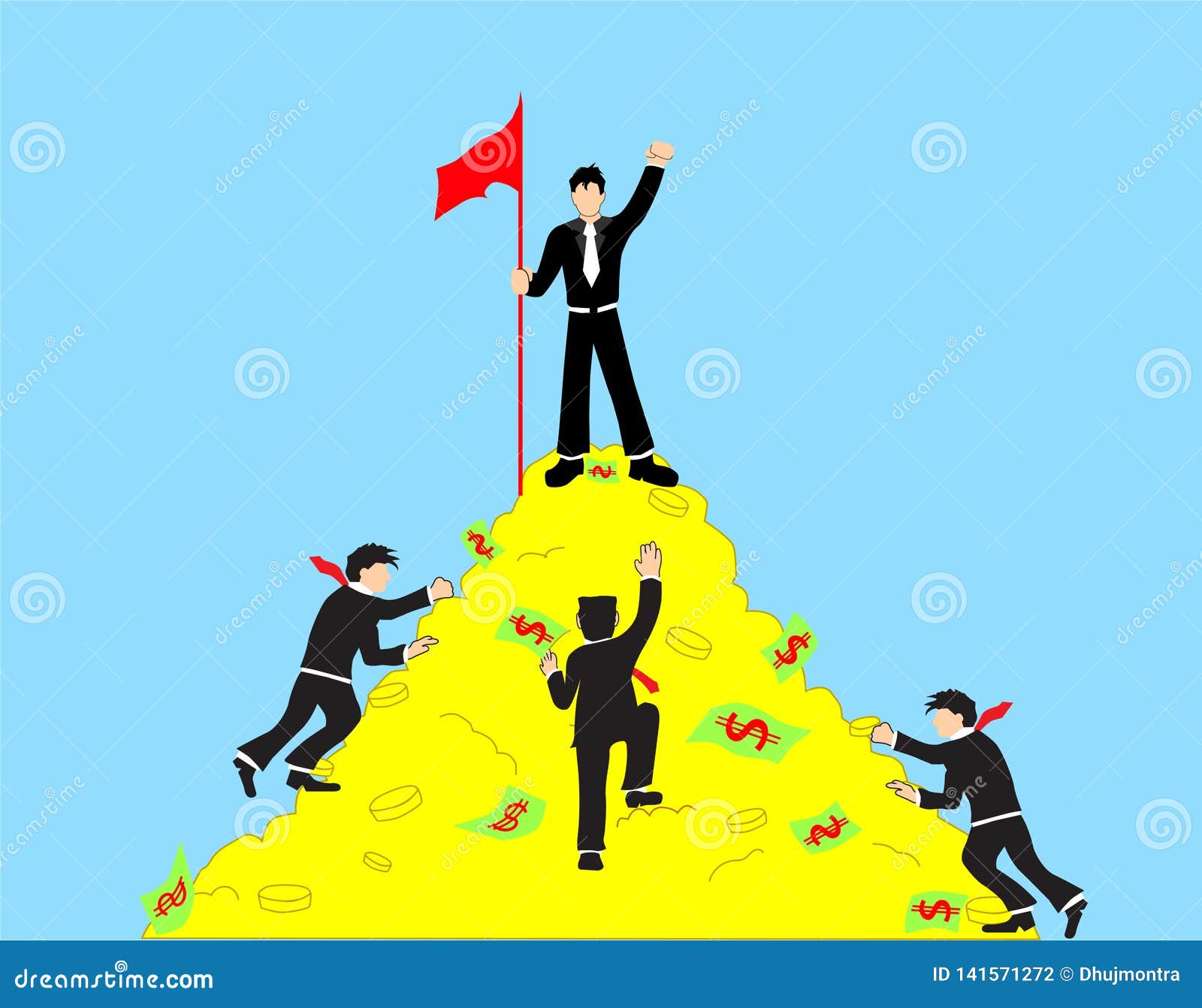 Businessmen Climb and Fright To the Top of the Money Mountain Stock ...