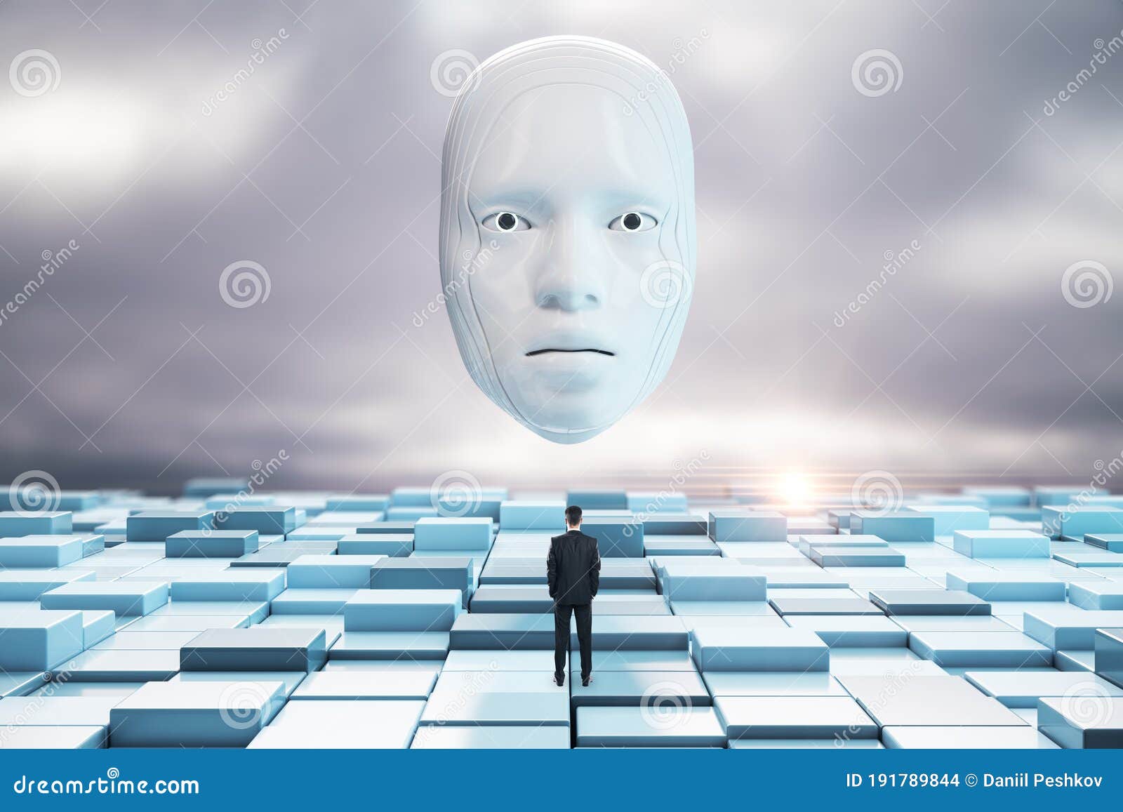 Businessman with Abstract Glowing Head Outline Interface Stock ...