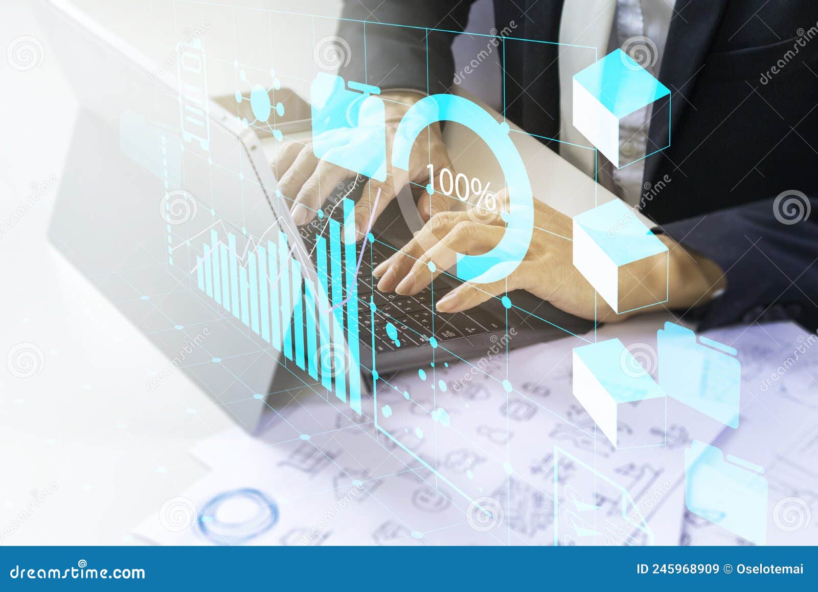 Businessman Access Document Data and Verify the Accuracy of the Data ...