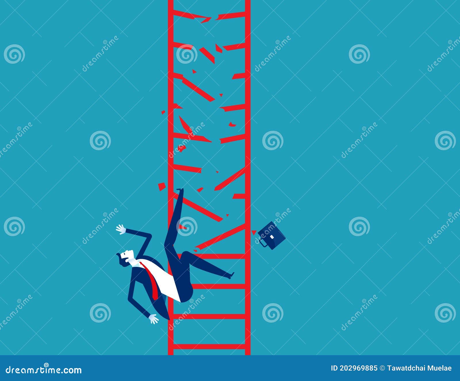 Businessman Accidentally Fell from the Broken Ladder. Accident and ...