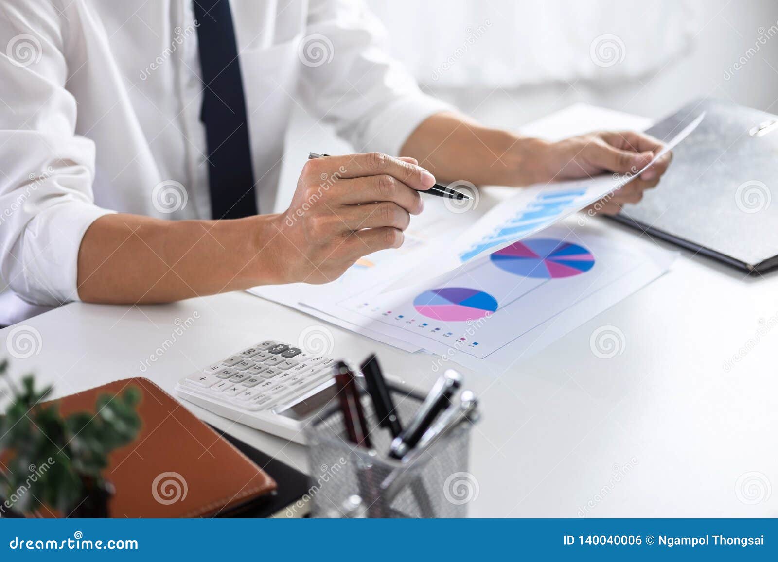 Businessman Accountant Working Audit and Calculating Expense Financial ...