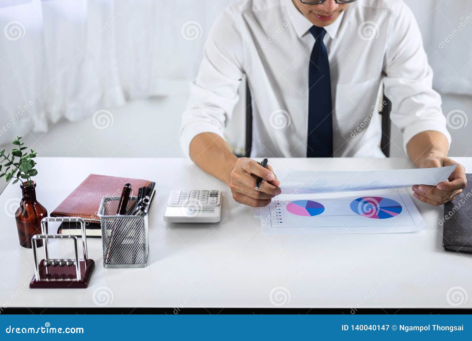 Businessman Accountant Working Audit and Calculating Expense Financial ...