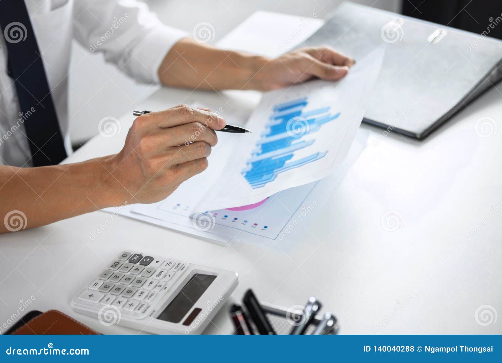 Businessman Accountant Working Audit and Calculating Expense Financial ...