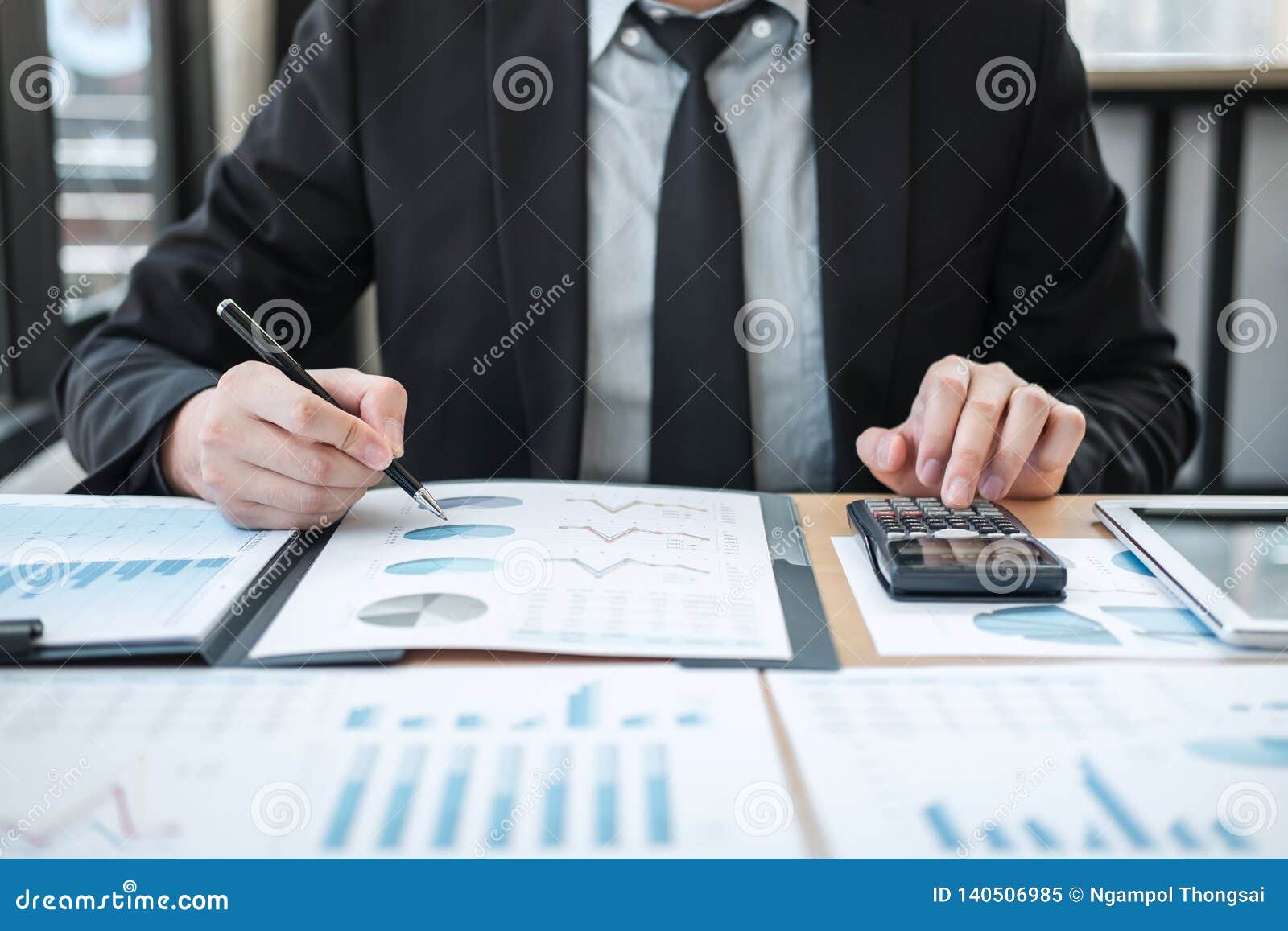 Businessman Accountant Working Audit and Calculating Expense Financial ...
