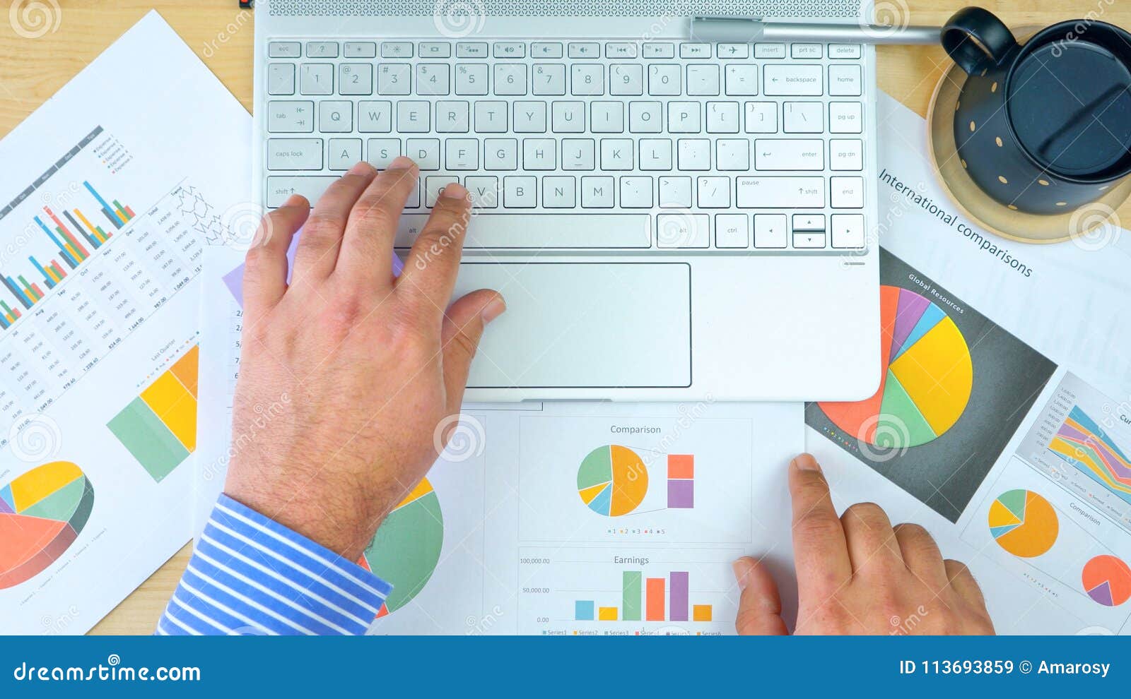 Businessman Accountant Working with Graphs and Modern Touch Screen ...