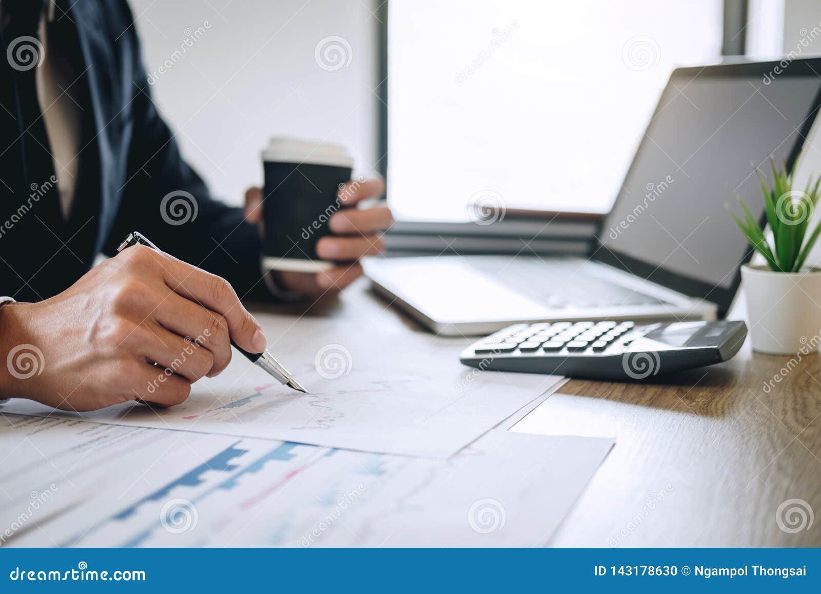 Businessman Accountant Working New Project on Laptop Computer with ...