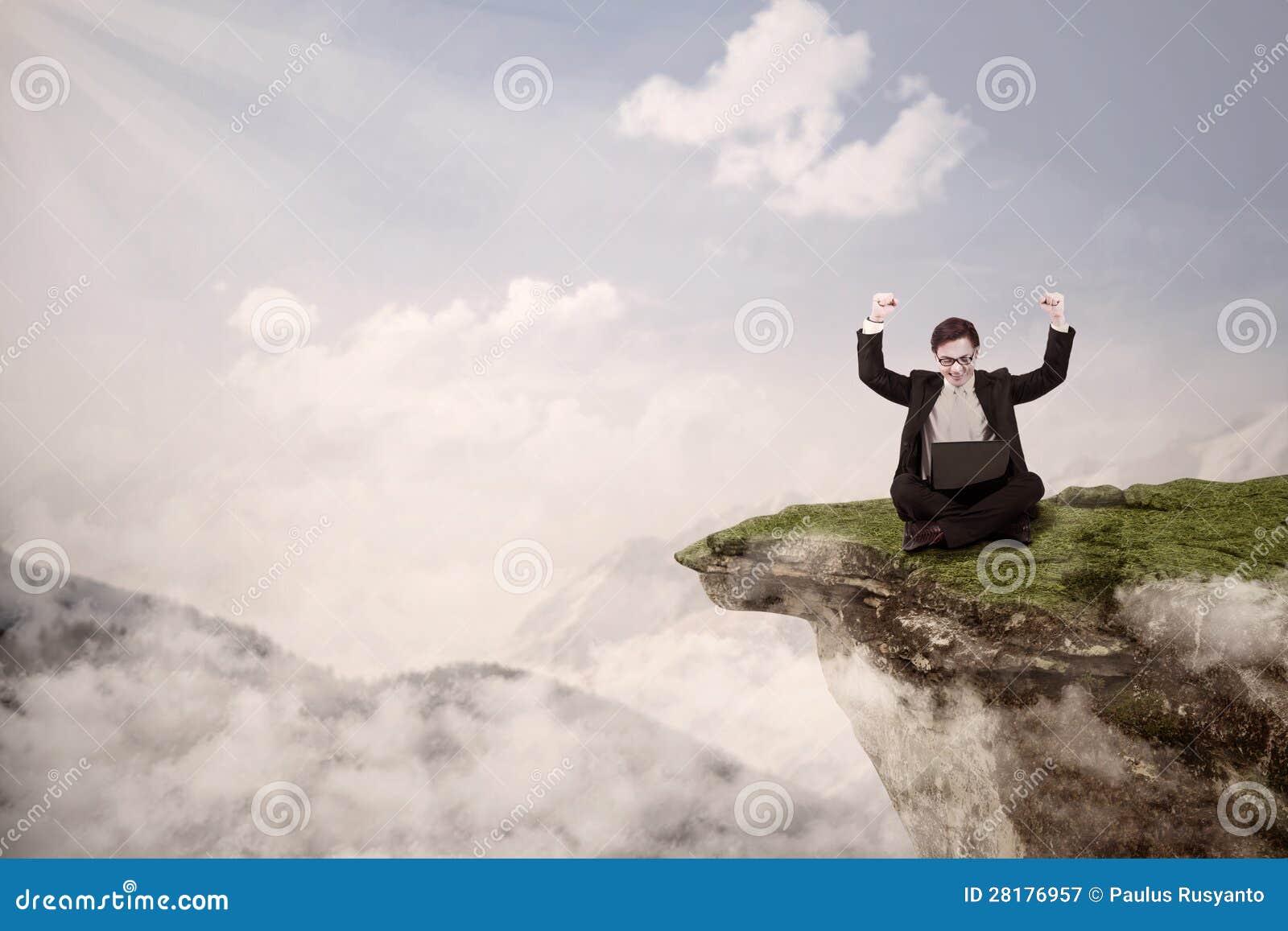 Businessman Achieve Success on High Level Stock Image - Image of arms ...