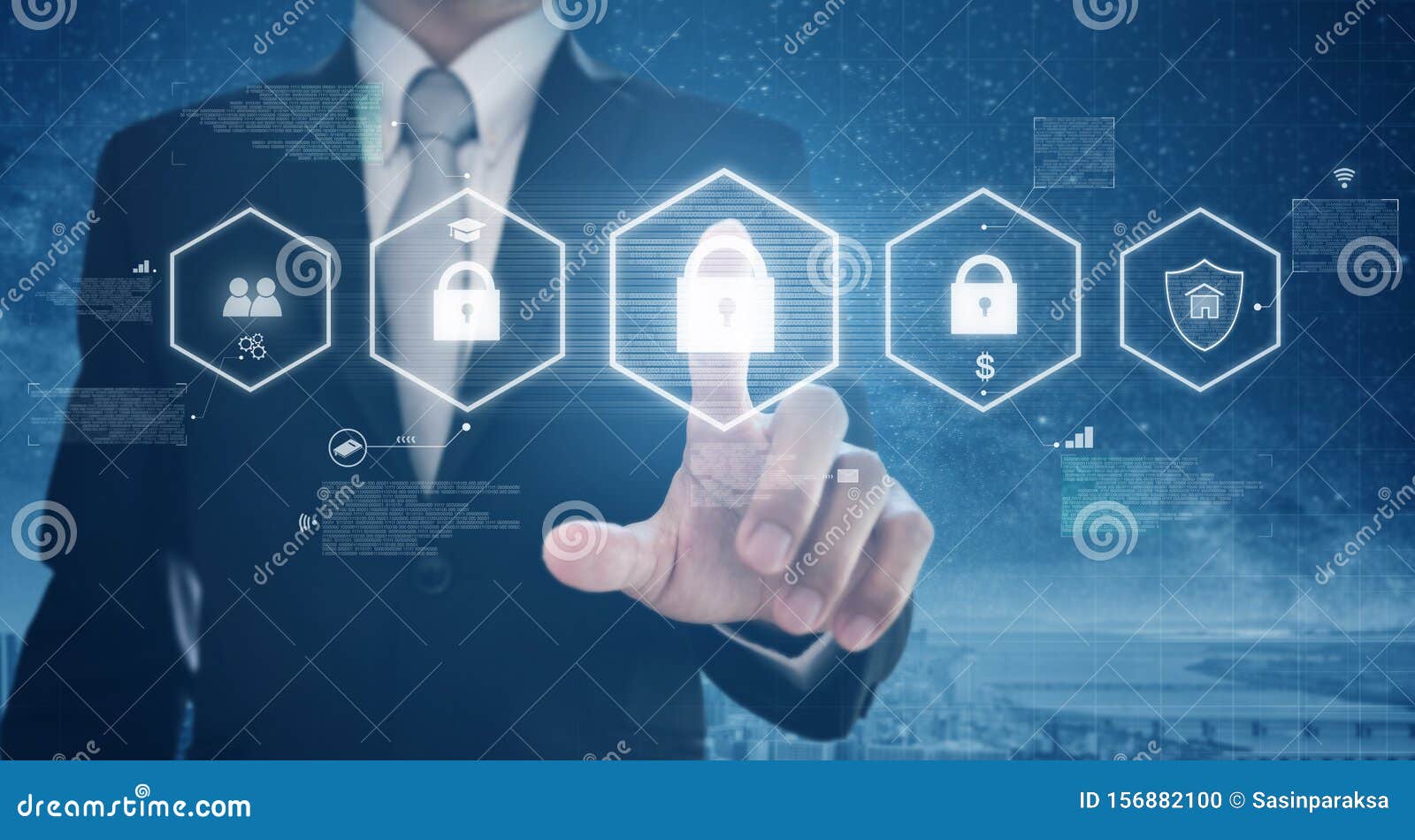 Businessman Activate Digital Network and Online Data Security System ...