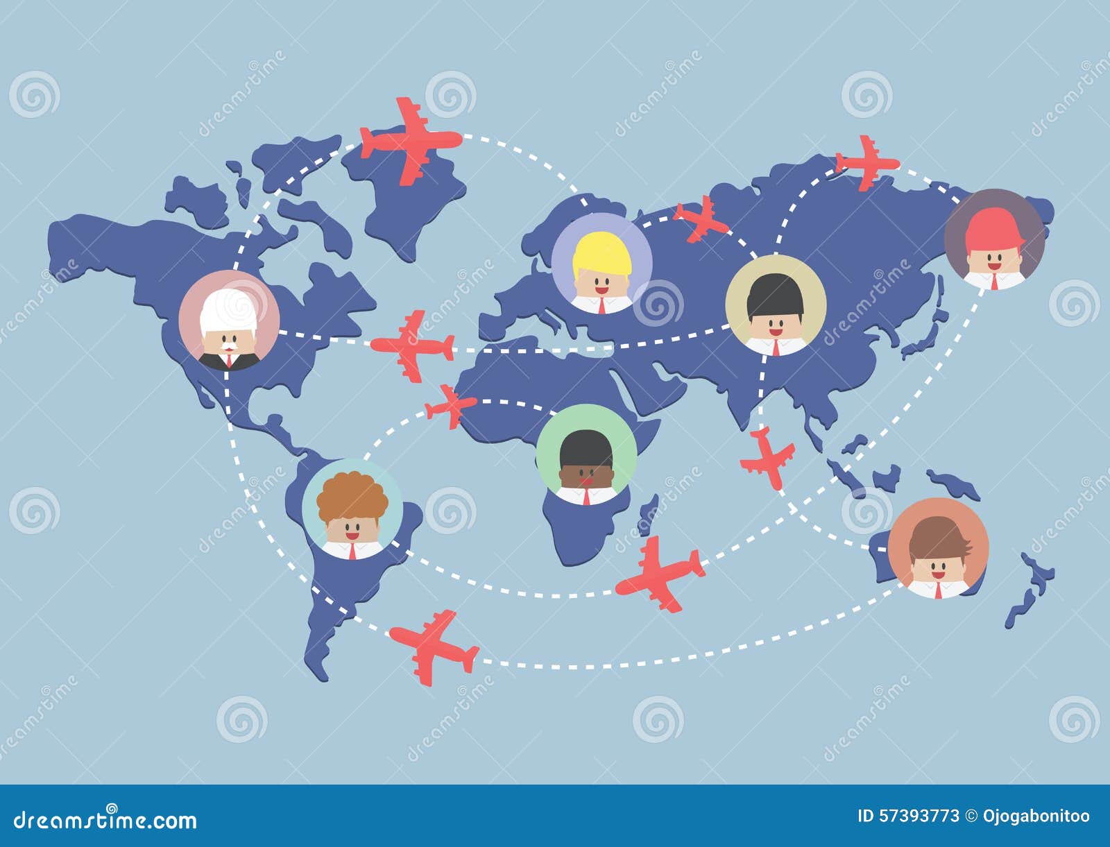 Businessman And Airplane Routes On World Map Cartoon Vector ...