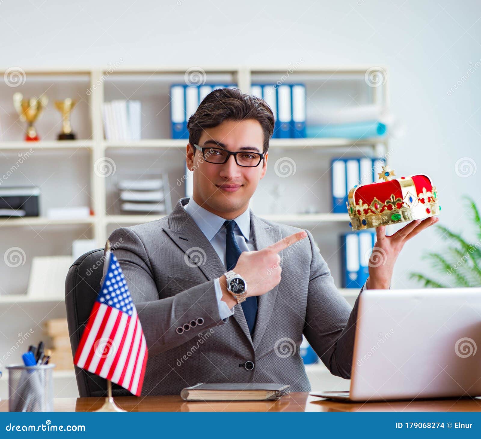 Businessman with American Flag in Office Stock Photo - Image of courses ...