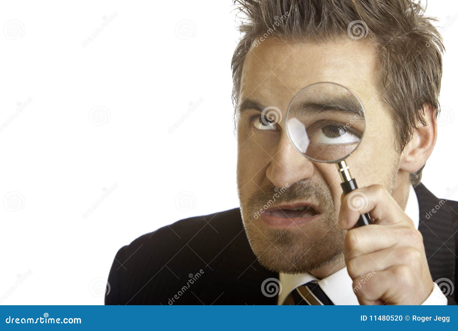 Businessman Analyze Problem with Magnifying Lens Stock Photo - Image of ...