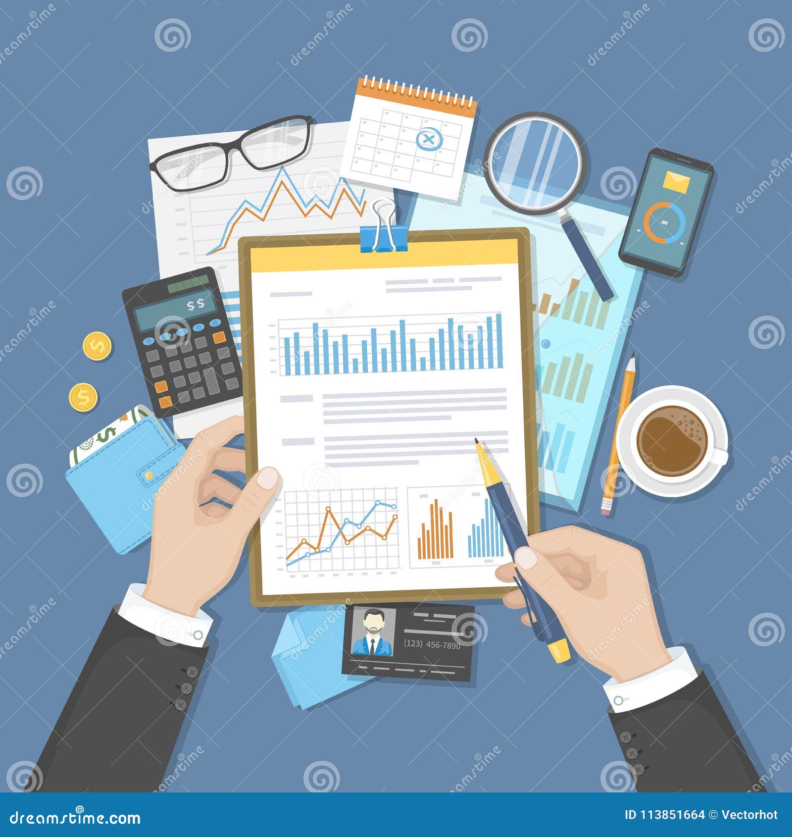 Businessman Analyzes Documents on Clipboard. Auditing, Accounting ...