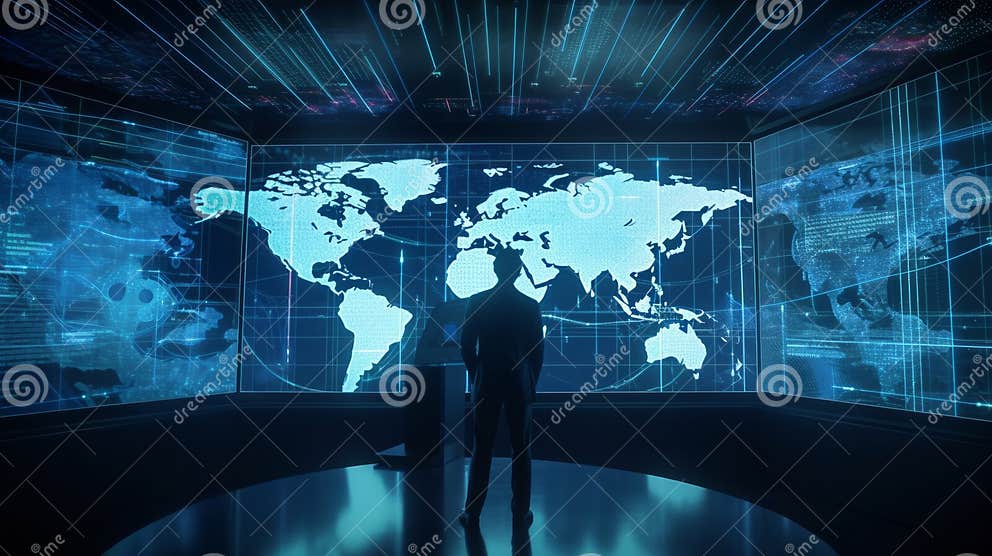 Businessman Analyzing Big Data with a World Map. Generative Ai Stock ...