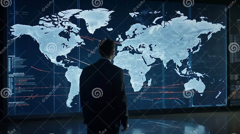 Businessman Analyzing Big Data with a World Map. Generative Ai Stock ...