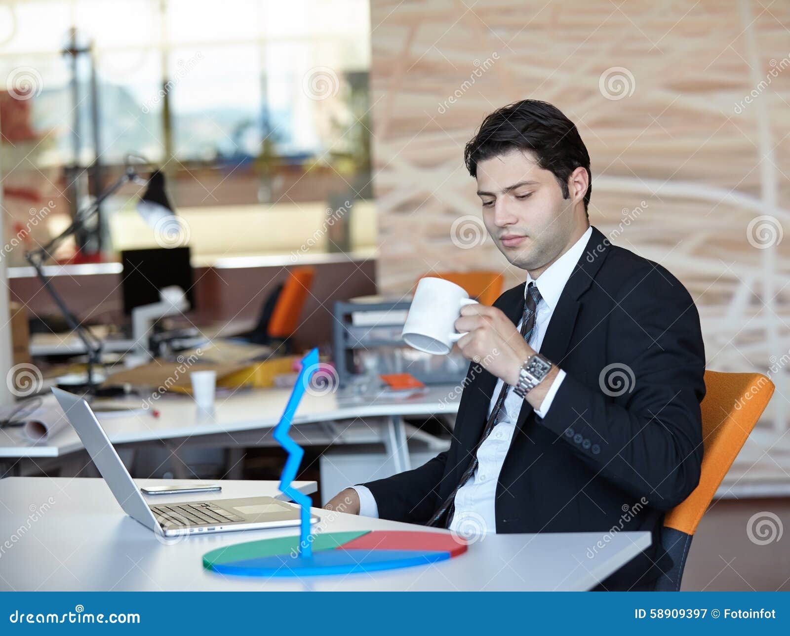 Businessman analyzing data stock image. Image of chair - 58909397