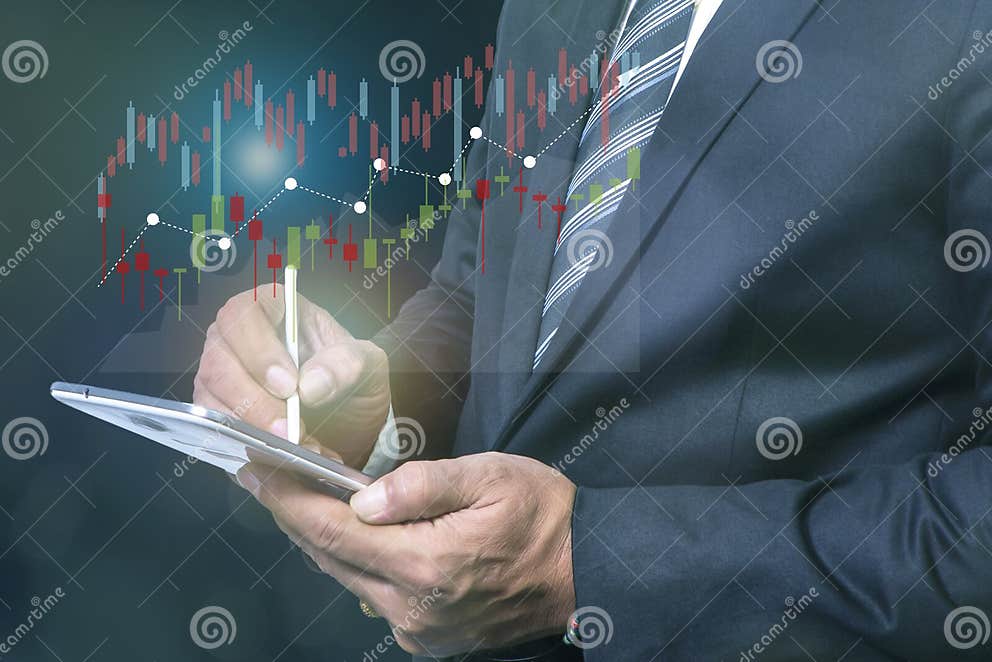 Businessman Analyzing Financial Graph on Virtual Touch Screen ...