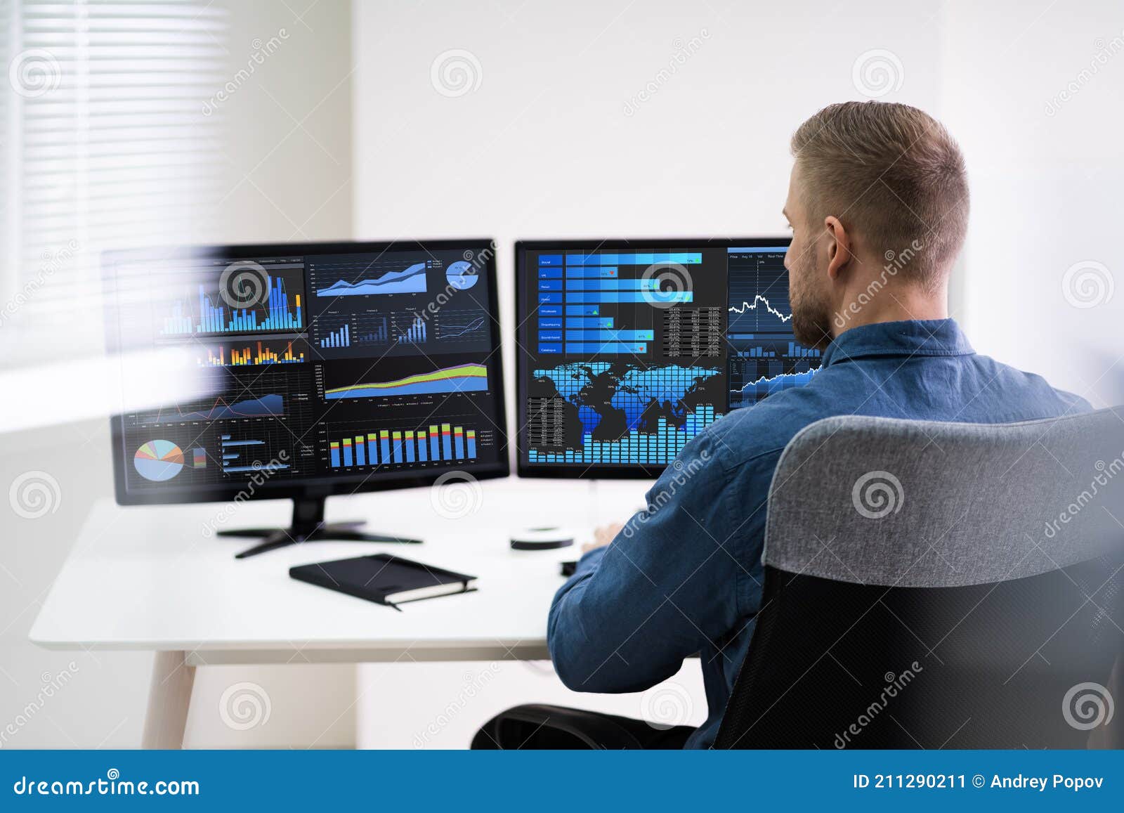 Businessman Analyzing Graphs on Computer Stock Image - Image of data ...