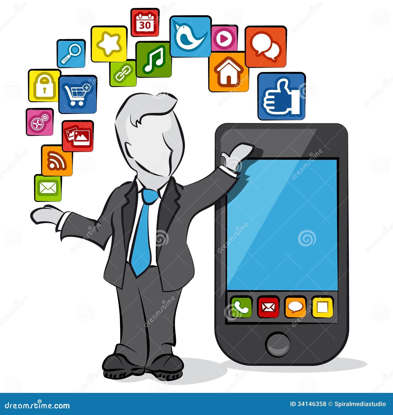 Businessman and apps stock vector. Illustration of like - 34146358