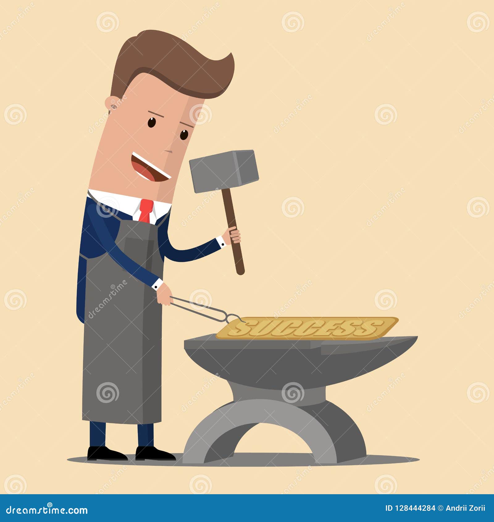 A Businessman in an Apron is Forging SUCCESS. Vector Illustration Stock ...