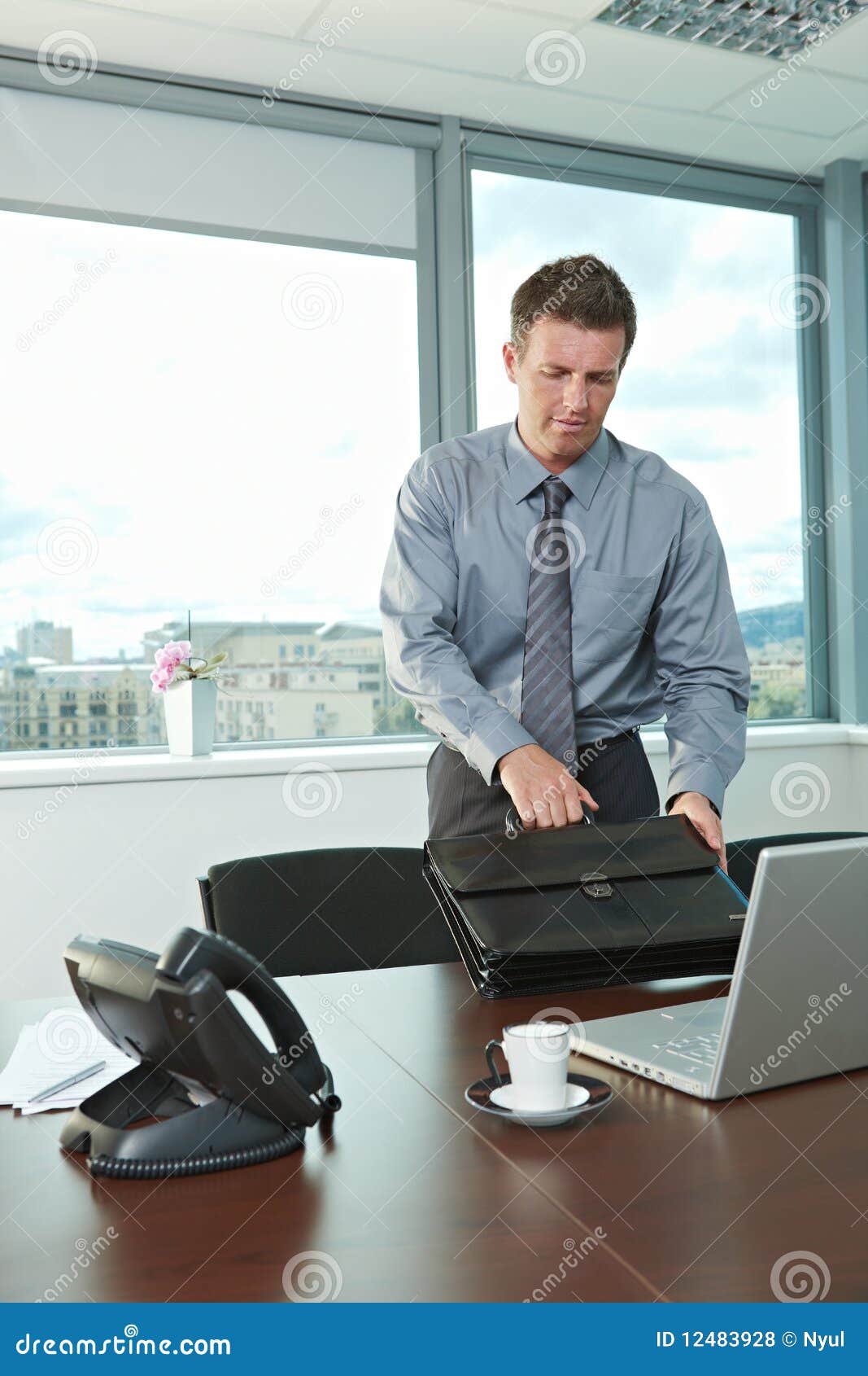 Businessman Arriving To Office Stock Photo - Image of face ...