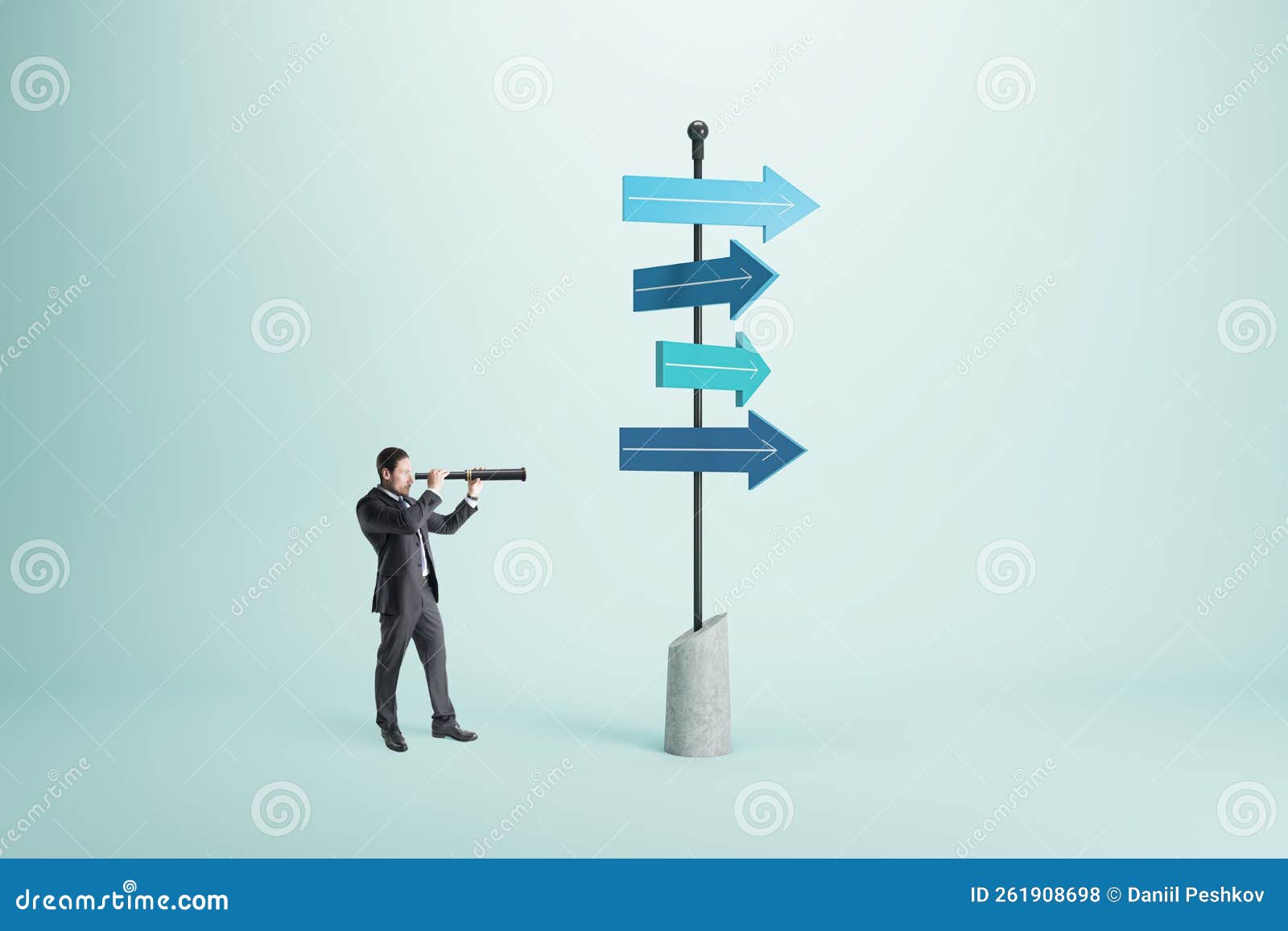 Businessman with Arrows Looking into the Distance on Background ...