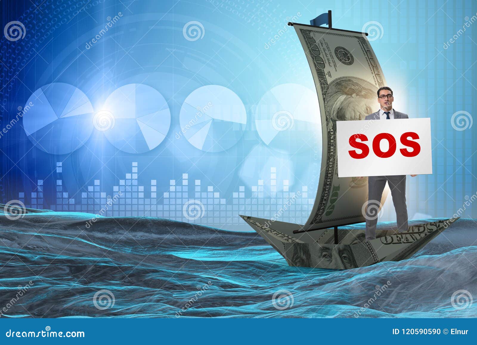The Businessman Asking for Help with Sos Message on Boat Stock ...