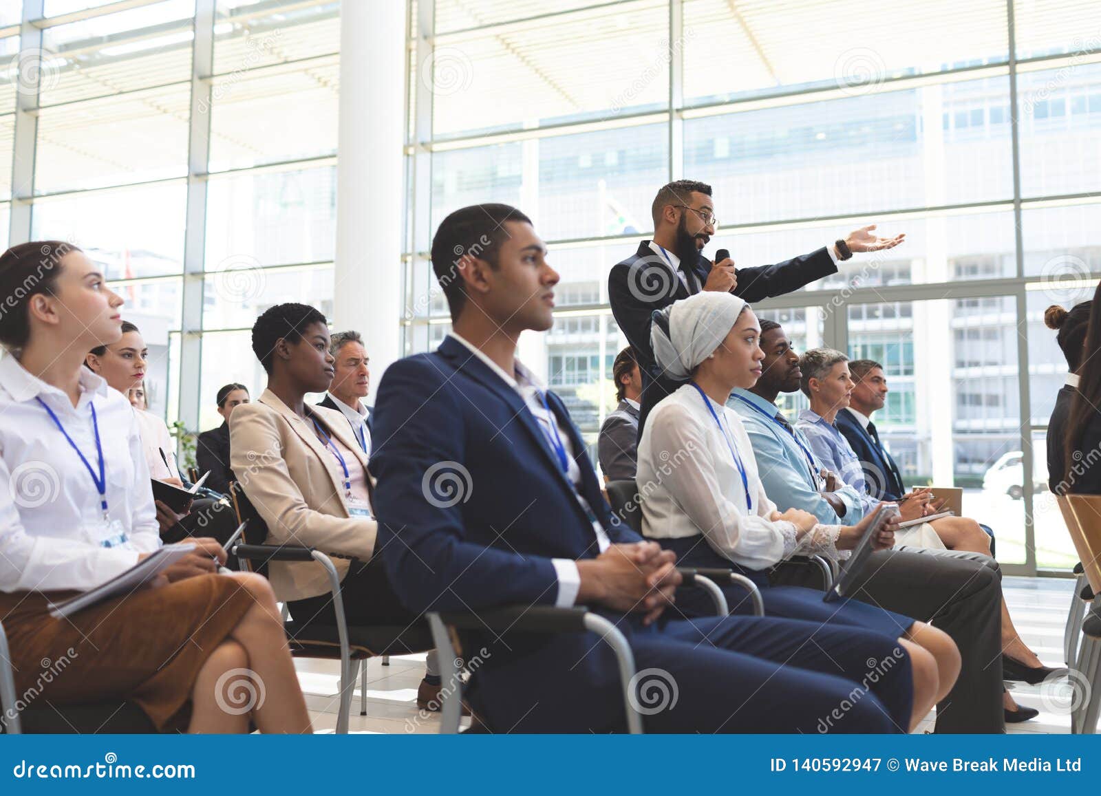 Businessman Asking Question during Seminar Stock Image - Image of group ...