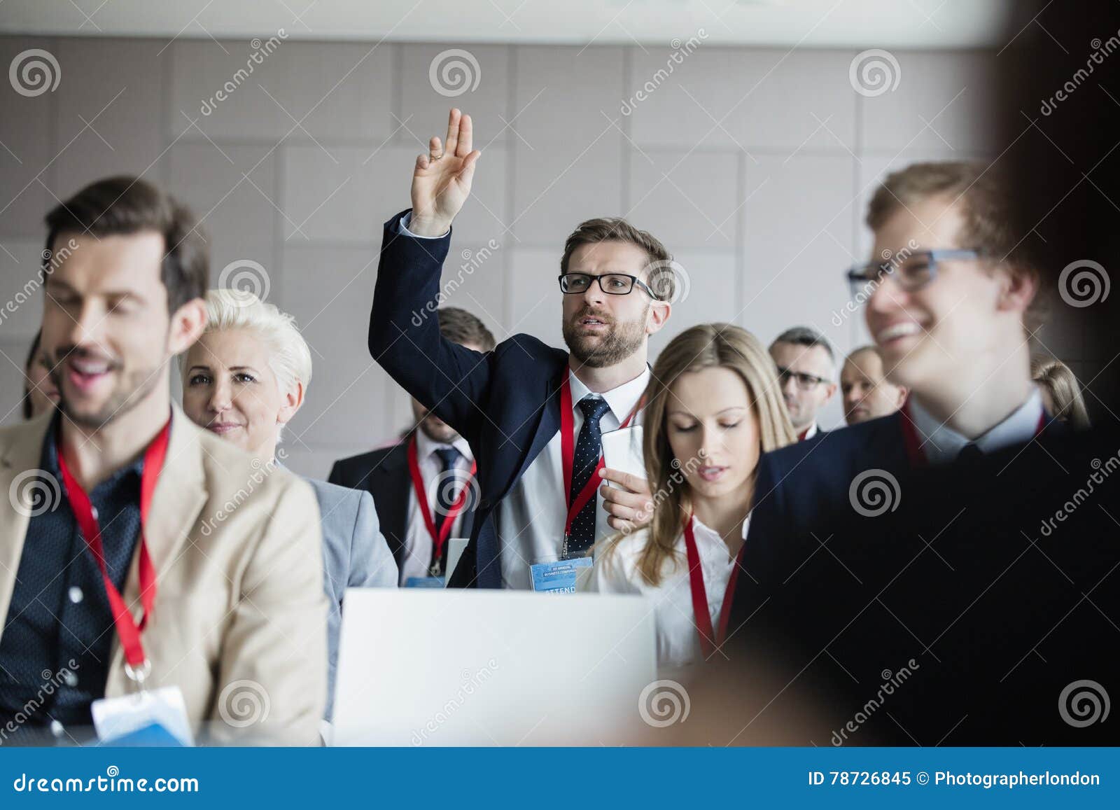 Businessman Asking Questions during Seminar Stock Image - Image of ...