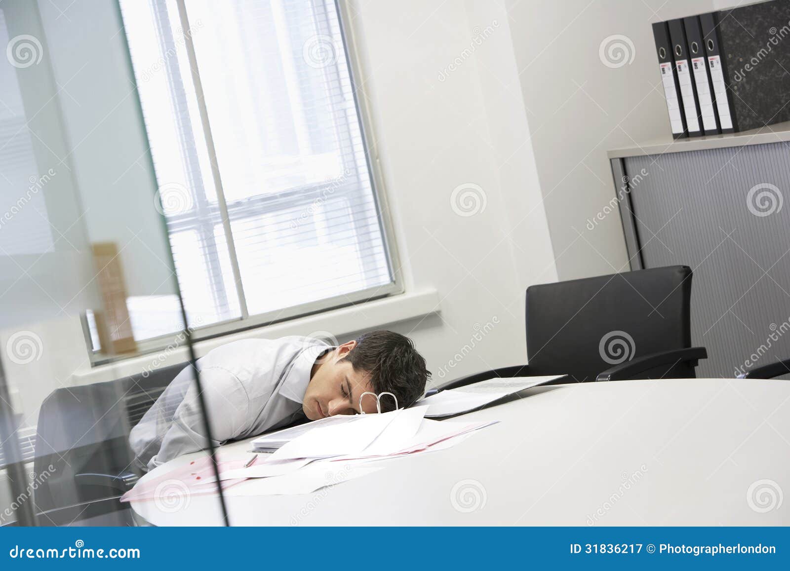 Businessman Asleep at Office Desk Stock Image - Image of adult, male ...