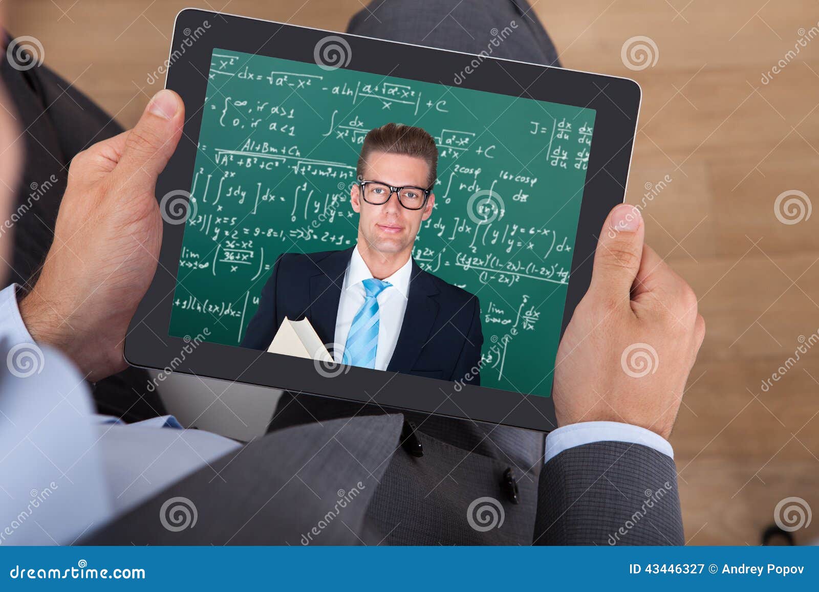 Businessman Attending Online Math S Lecture on Digital Tablet Stock ...