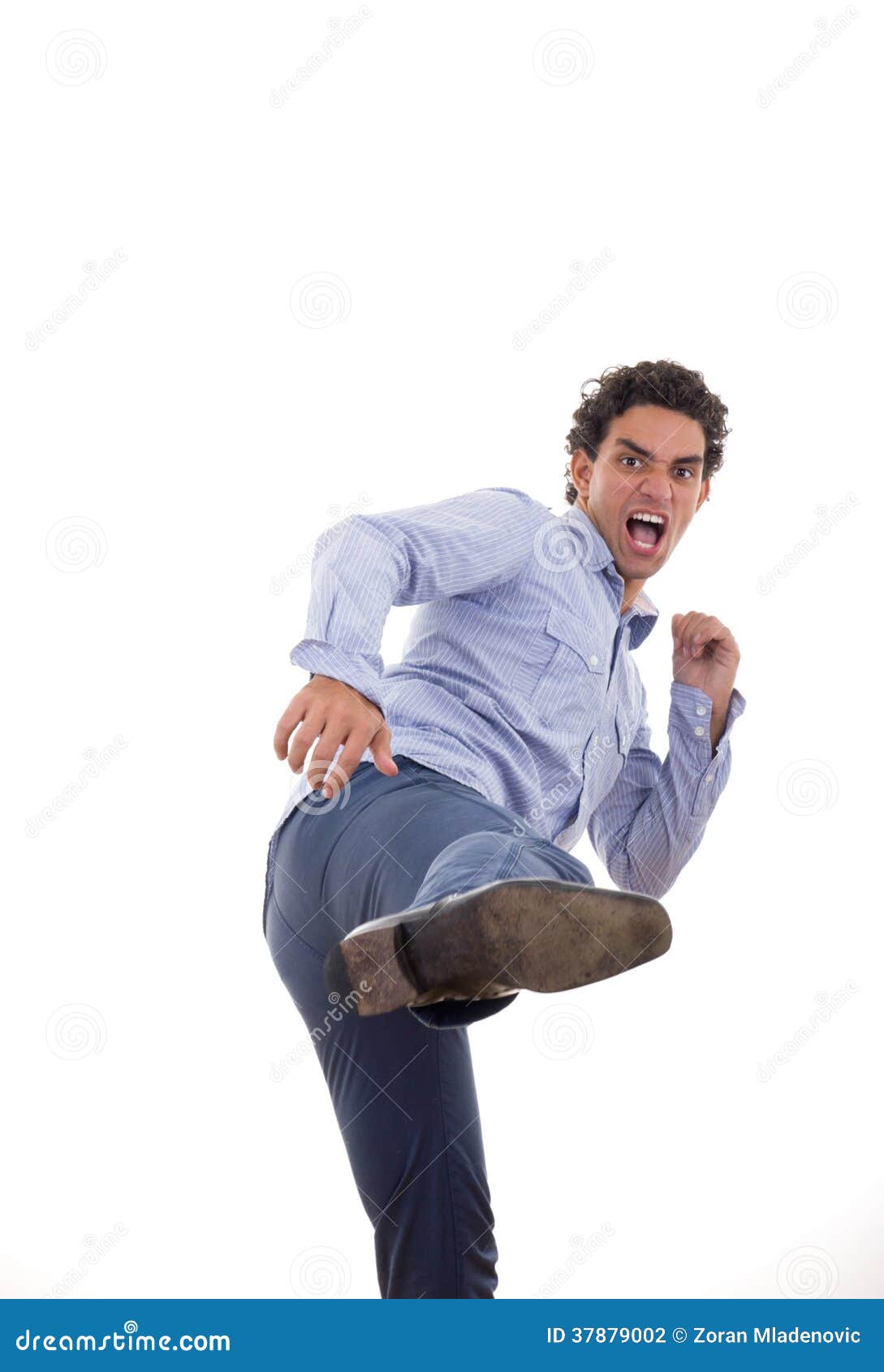 Businessman with an Attitude in Fight Position with a Kick Stock Photo ...