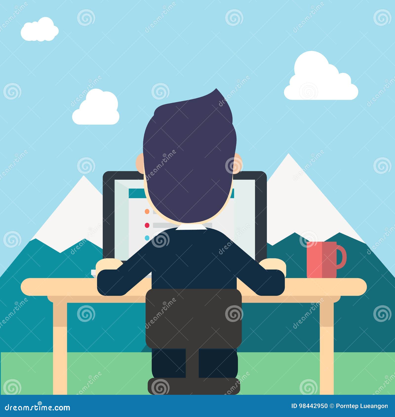 Businessman in Back Wear Suite Work Around Nature with Tab Work Stock ...