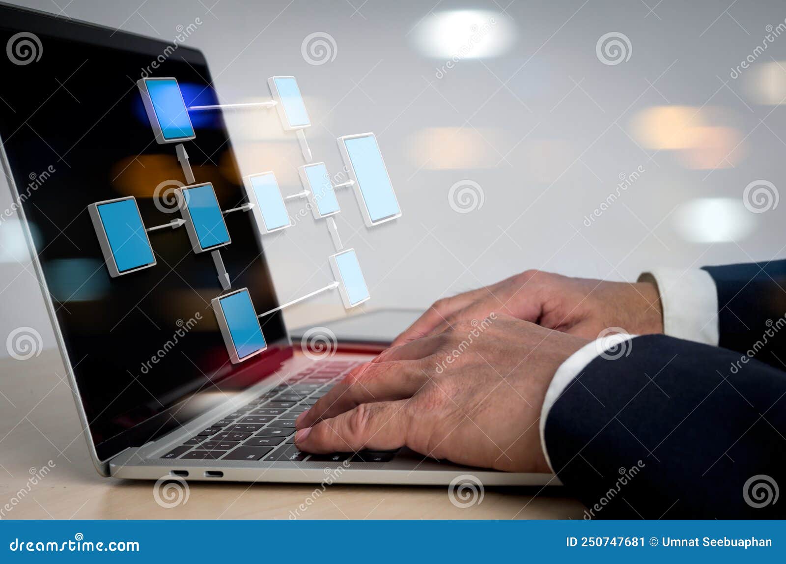 With a Businessman in the Backdrop, a Flowchart is Utilized To Automate ... With a Businessman in the Backdrop, a Flowchart is Utilized To Automate ...