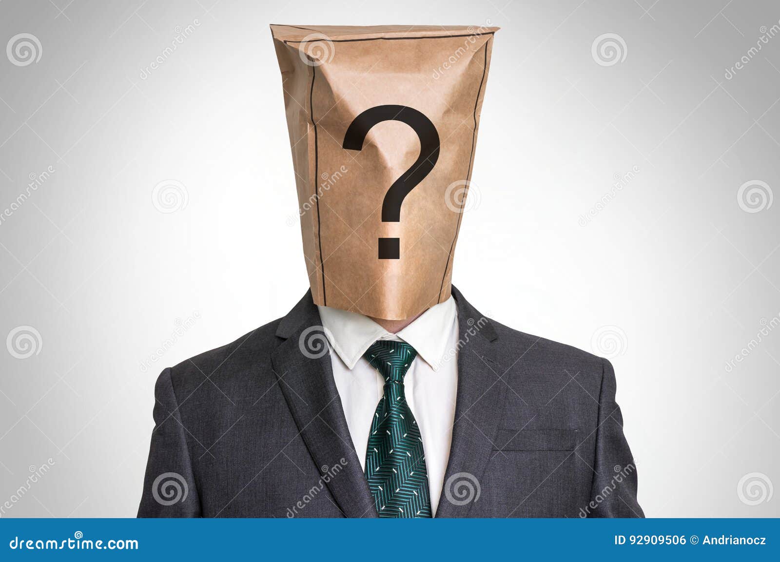 Businessman with a Bag on the Head - with Question Mark Stock Photo ...