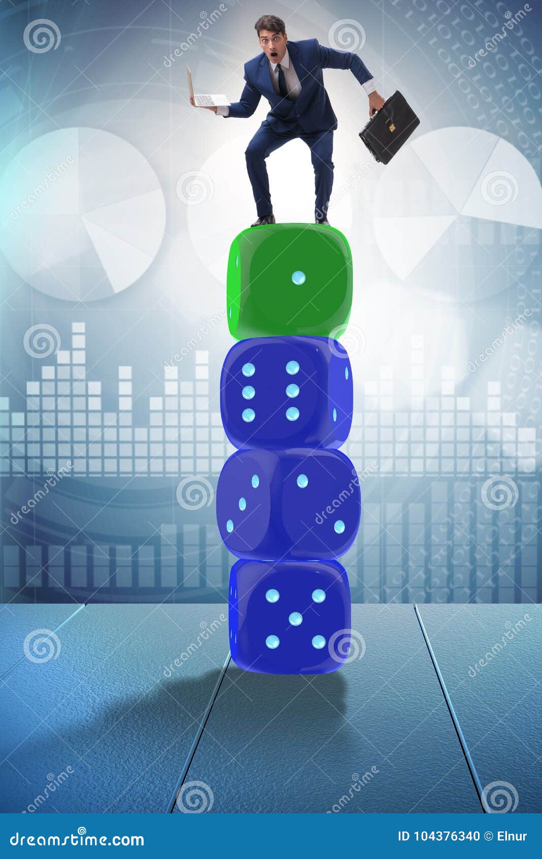 Businessman Balancing on Top of Dice Stack in Uncertainty Concep Stock ...