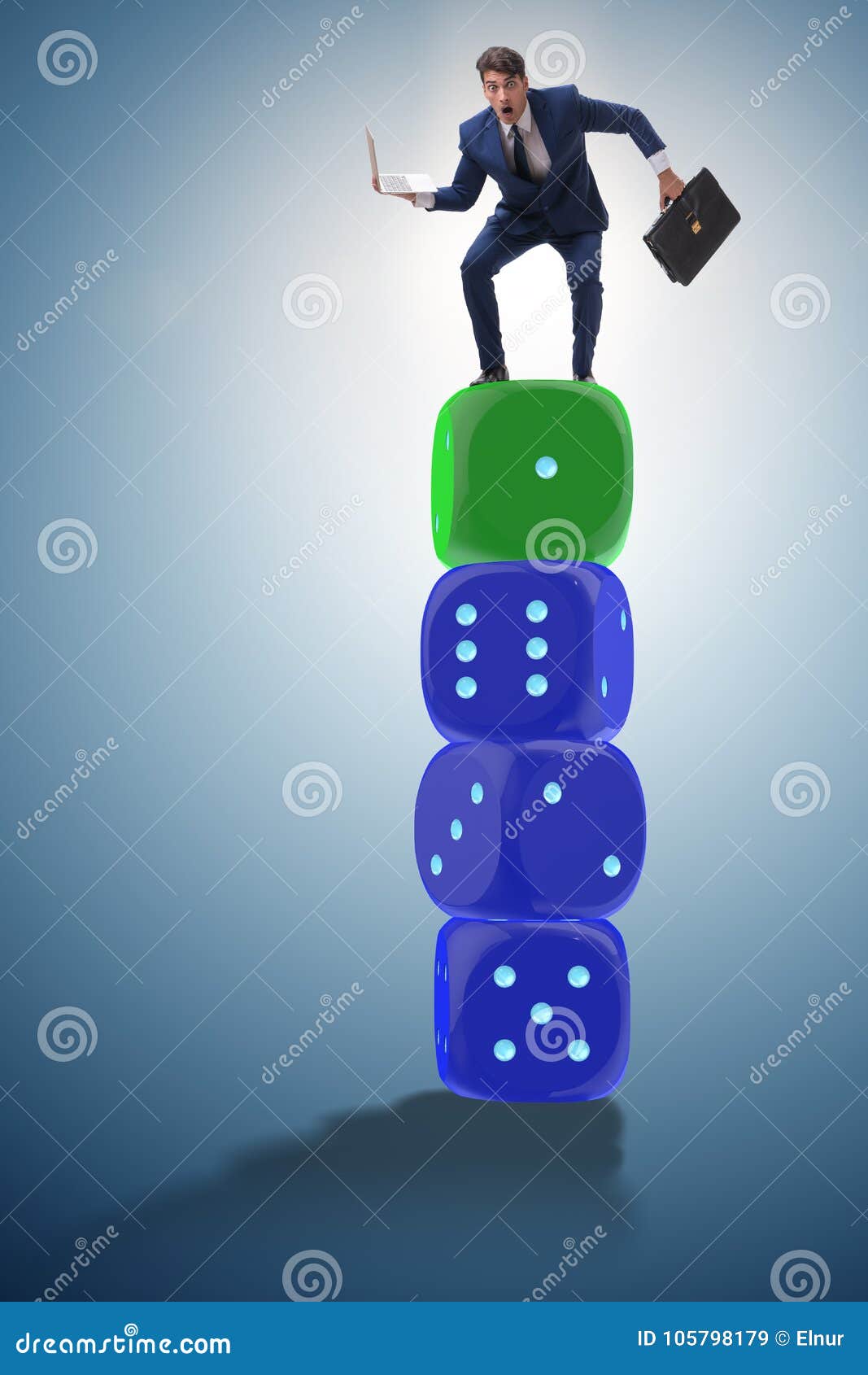 Businessman Balancing on Top of Dice Stack in Uncertainty Concep Stock ...
