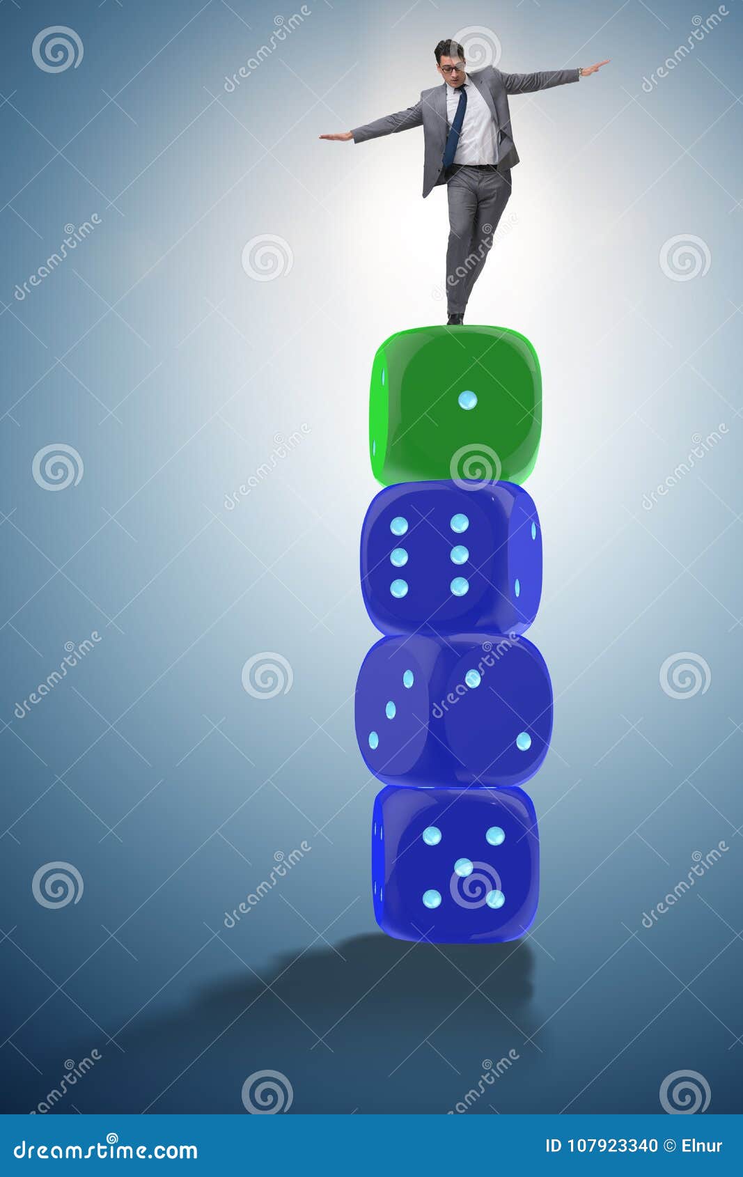 Businessman Balancing on Top of Dice Stack in Uncertainty Concep Stock ...