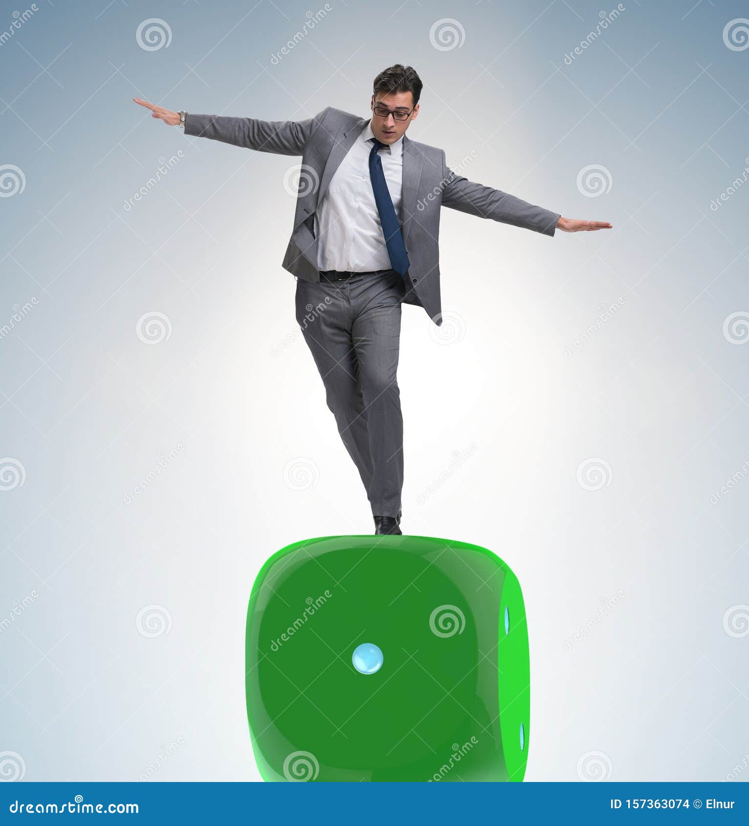 Businessman Balancing on Top of Dice Stack in Uncertainty Concep Stock ...